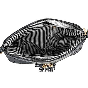 SG SUGU Crocodile Pattern Lightweight Medium Dome Crossbody Bag Shoulder Bag with Tassel | Black