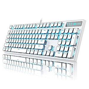 Camiysn Typewriter Style Mechanical Gaming Keyboard, White Retro Punk Gaming Keyboard with RGB Backlit, 104 Keys Blue Switch Wired Cute Keyboard, Uique Square Keycaps for Windows/Mac/PC