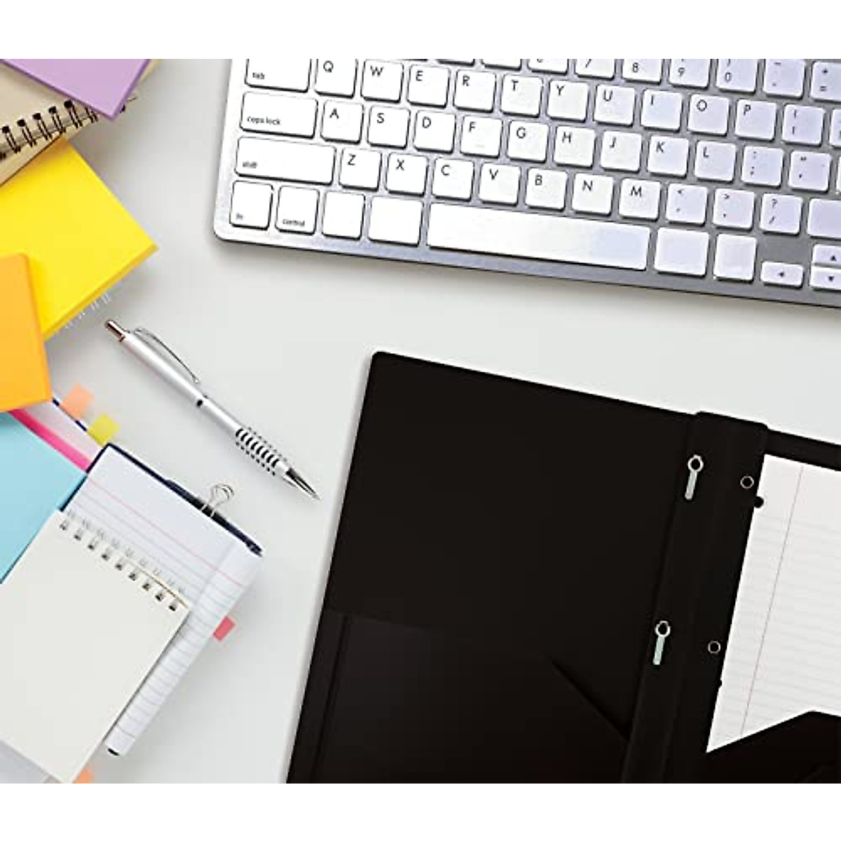 Better Office Products Black Plastic 2 Pocket Folders with Prongs, Heavyweight, Letter Size Poly Folders, 24 Pack, with 3 Metal Prongs Fastener Clips, Black