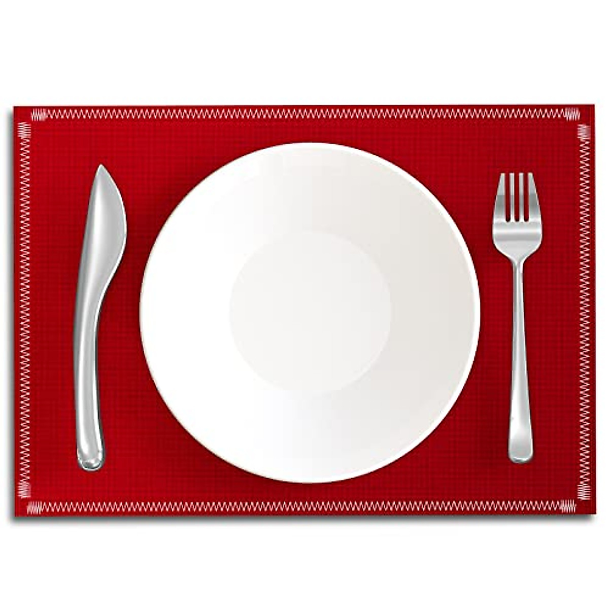 Dress4Tab Set of 6 Non Slip Heat Resistance Red Christmas Placemats with Boho Eembroidery for Dining Table, Machine Washable Cotton Kitchen Table Place Mats Linen