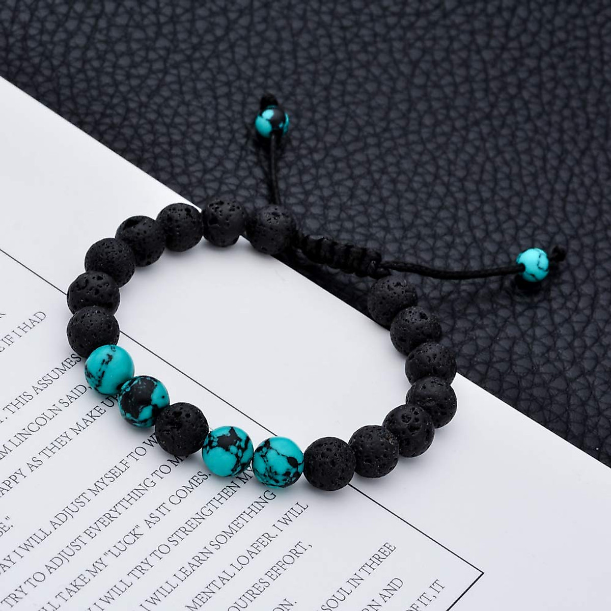 LUBINGSHINE 8mm Lava Rock Bracelet Braided Rope Natural Stone Yoga Bracelet Bangle for Men Women