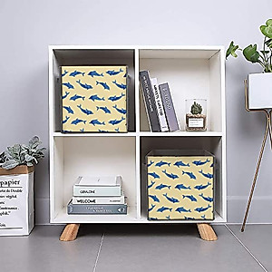 Dolphins Pattern Storage Bins Cubes Foldable Fabric Organizers with Handles Clothes Bag Book Box Toys Basket for Shelves Closet 10.6"