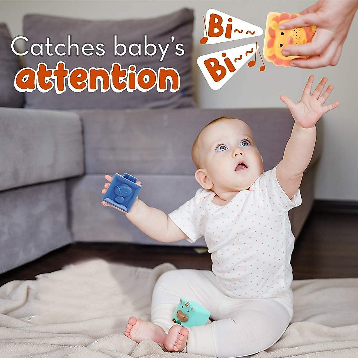 KLT Baby Blocks 12 Pcs-Baby Toys for Toddler Baby Girl Boy 0-3-6-9-7-8-12-18 Months-Soft Stacking Building Blocks-Montessori Infant Teething Chewing Toy-Squeeze Sensory Toys-Newborn Baby Bath Toy