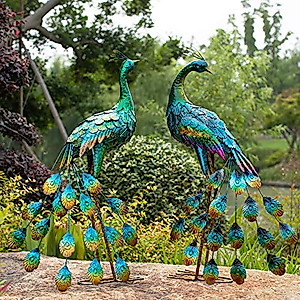 Kircust Metal Peacock Garden Statue and Sculpture, Peacocks Yard Art Lawn Ornament for Outdoor Backyard Porch Patio Decor(1-Piece)