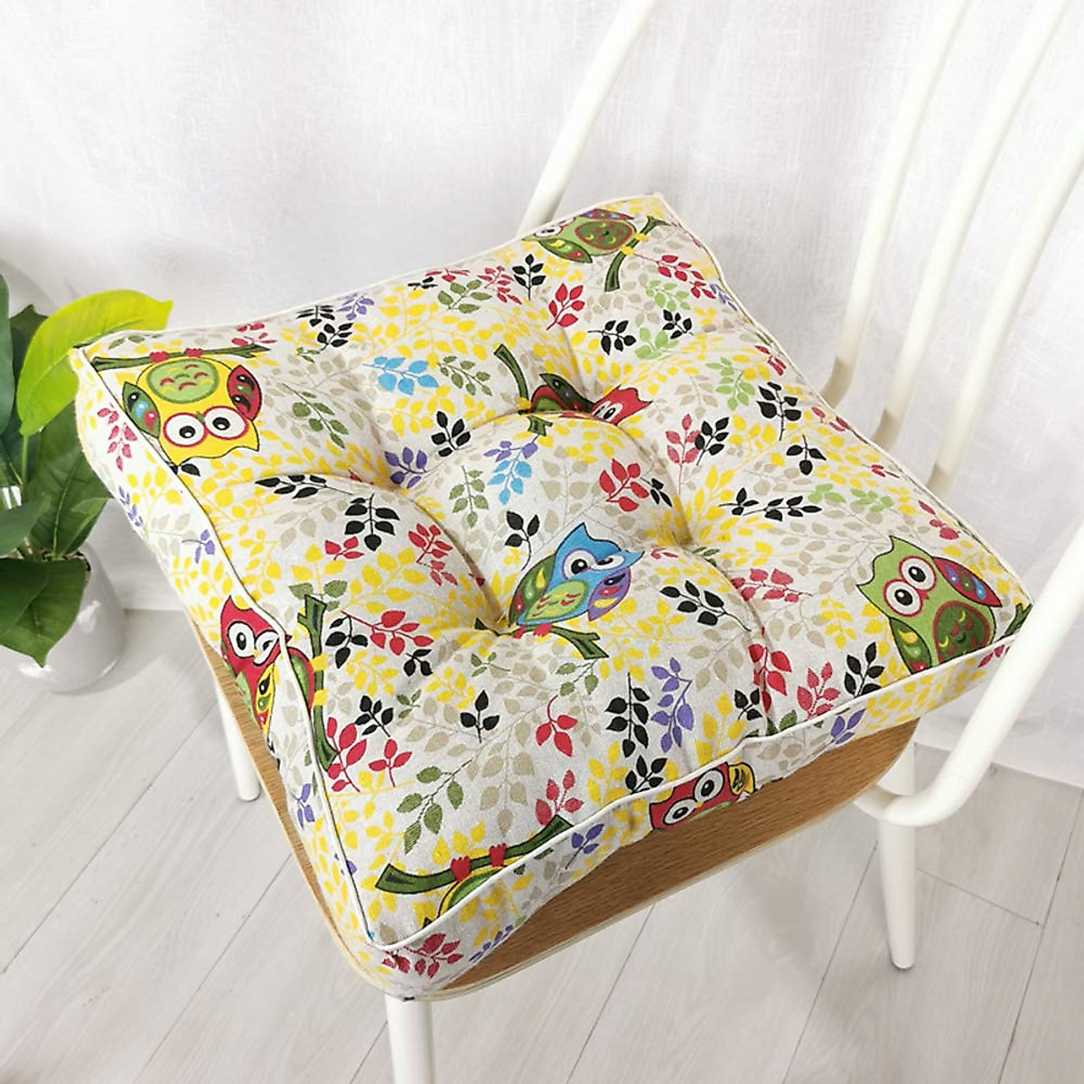 XSlive Square Chair Pads Cushion Boho Printed Soft Thick Seat Cushion for Floor Home Kitchen Office Chair (20"×20"×4",Owl)