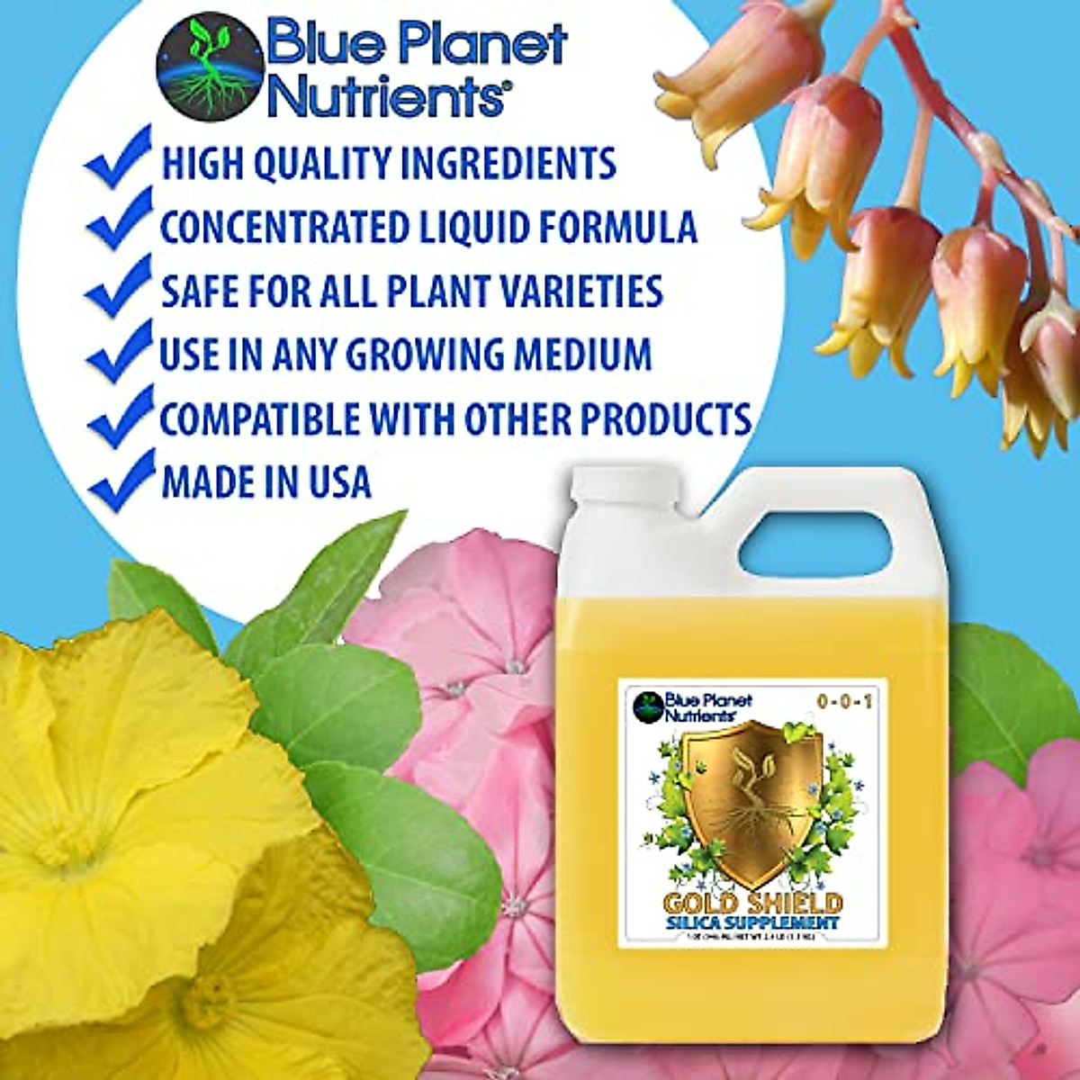 Gold Shield Silica Supplement (32 oz) Quart | Concentrated Formula for All Plants & Gardens | Makes Over 900 GALLONS | Blue Planet Nutrients