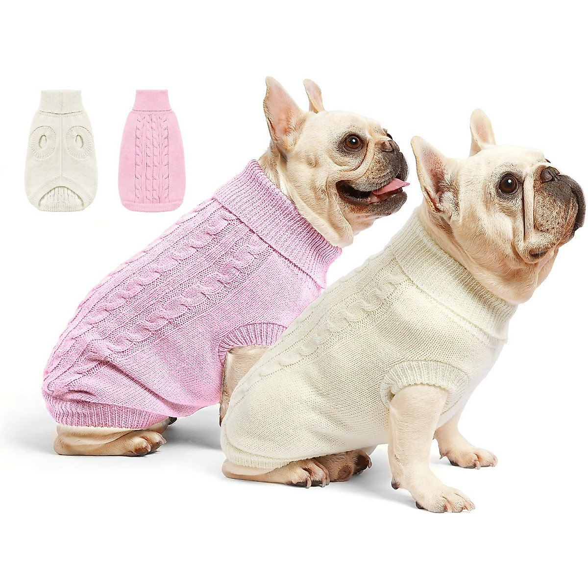 Roseelk 2 Pack Dog Sweaters for Small Dogs - Puppy Medium Warm Clothes in Winter, Turtleneck Pullover Design for Boy Girl Pet, Doggie, Cat, Kitten Chihuahua Bulldog Pug Beagles (S, Pink, Beige)