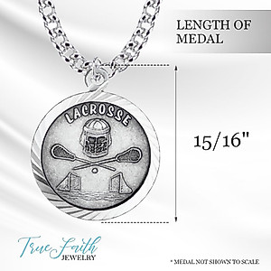TrueFaithJewelry Sterling Silver Saint Christopher Necklace Lacrosse Sports Medal Pendant, 3/4 Inch