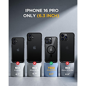 Miracase Magnetic for iPhone 16 Pro Case Full-Body Phone with Built-in Glass Screen Protector, [Compatible with MagSafe] Military Drop Proof 16 Pro Cover Bumper 6.3 inch, Black