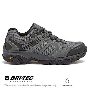 HI-TEC Ravus WP Low Waterproof Hiking Shoes for Men, Lightweight Breathable Outdoor Trekking and Trail Shoes - Dark Grey, 13 Medium