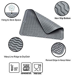 ZLR Silicone Dish Drying Mat for Kitchen Counter Large - Multi Usage Eco Friendly Drying Matt Kitchen Counter - Easy to Clean Heat Resistant Dish Drying Pad - 12" x 16" - Gray
