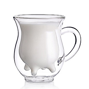 Xshelley Double Wall Glass Cup - Creative Cup Cute Calf Insulated Mugs Thermo Coffee Milk Cups Creamer Pitcher