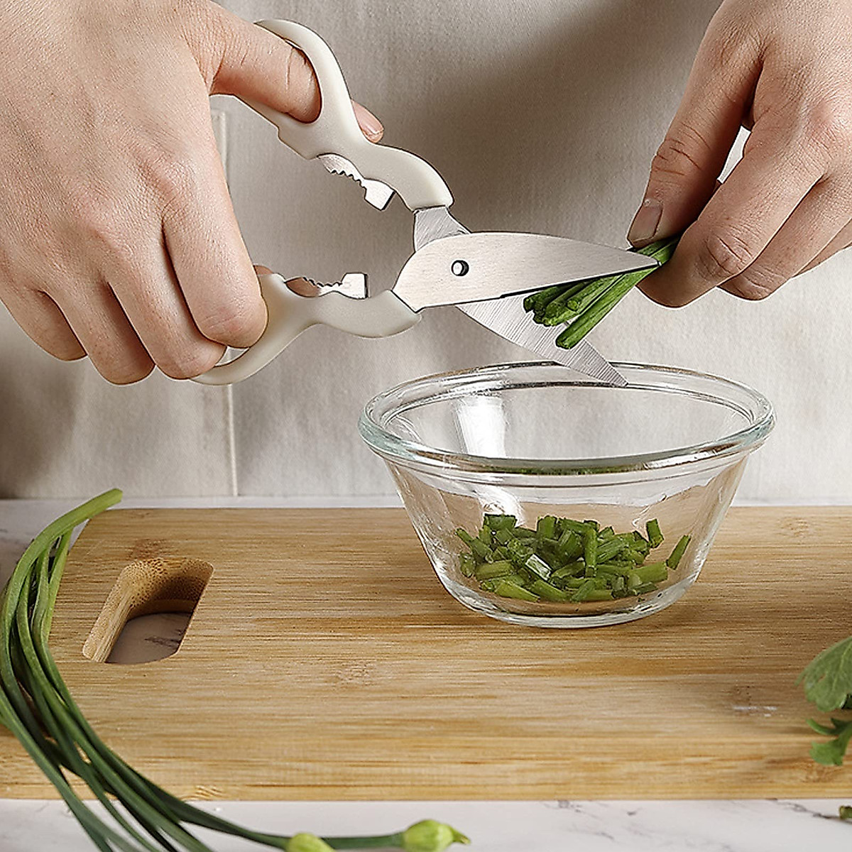 Knife Set with Block, 5 Piece Kitchen Knife Sets with Stainless Steel Knives Scissors and Peeler for Veg Fruit Meat Steak, Beige