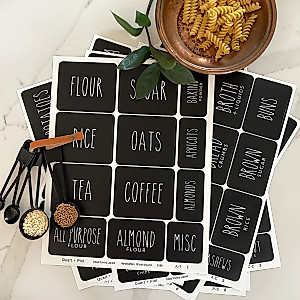 QUART + PINT 134 Kitchen Pantry Labels for Containers. Preprinted Retro Handwritten Style. Black Matte Sticker White Text. Waterproof Stickers. Organization Labels for Jars Canisters & Storage Bins.