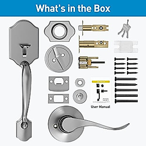 HOSOM Front Door Handle Set, Exterior Door Lock Set with Deadbolt, Single Cylinder, Reversible for Right and Left Handed Doors, Satin Nickel