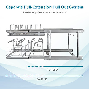 TQVAI Pot and Pan Organizer for Cabinet, Pot Lid Organizer Rack, Pull Out Sliding Cabinet Organizer - Separate Full-Extension Guide Rail - Cabinet Request at Least 15" W x 22.5" D x 22.5" H