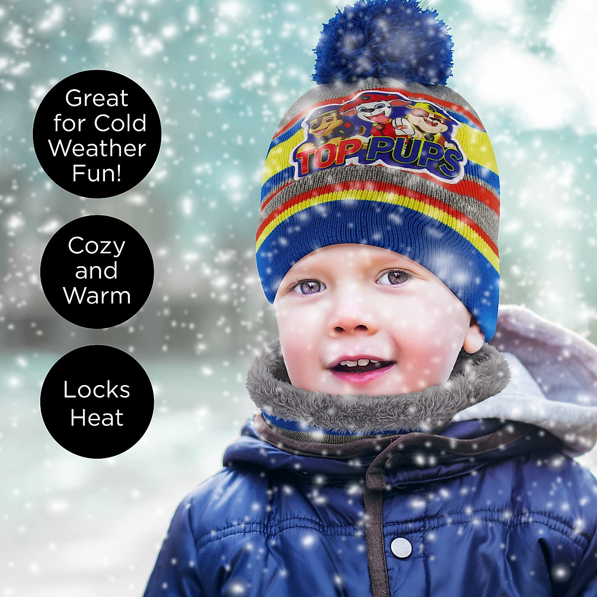 Nickelodeon Boys Toddler Winter, Scarf Paw Patrol Marshall Hat, Scarves & Kids Gloves Sets, Gray Mittens, Ages 2-4 and Ages 4-7