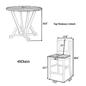 Bellemave Counter Height Round Dining Table Set for 4 High Top Kitchen Table and Chairs 5-Piece Small Wood Dining Room Sets for Apartment, Tall Round Dinette Set for 4, Brown