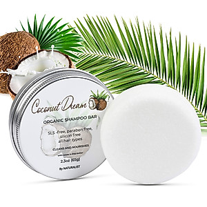 Naturalist Solid Shampoo Bar, 100% Organic, Plant Based, SLS Free, Vegan, All Hair Types & Body Care | pH Balanced, Plastic Free | Eco Friendly, Safe For Travel (coconut)
