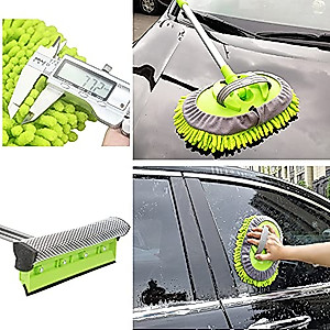 LumiMokki 62" Car Wash Mop Kit, Car Wash Brush with Long Handle Stainless Steel Pole, Car Wash Kit Car Detailing Kit Car Wash Mop Mitt Car Cleaning Supplies Kit for RV Cars SUV Trucks and Bus (Green)