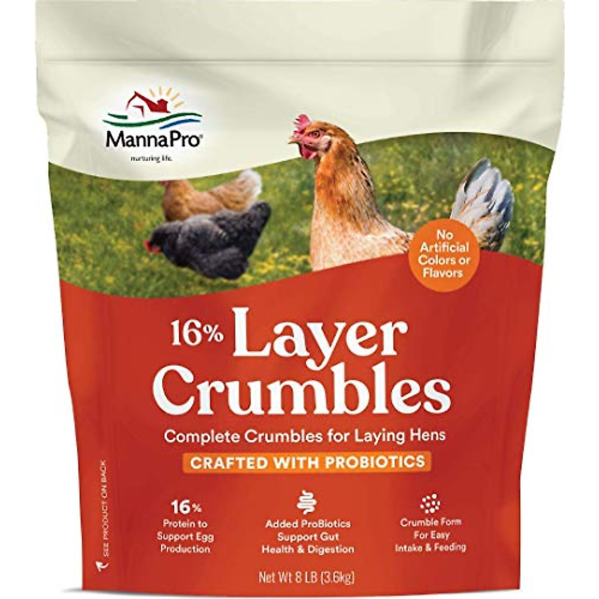 Manna Pro Chicken Feed | 16% Chicken Food with Probiotic Crumbles, Chicken Layer Feed | 8 Pounds & Crushed Oyster Shell | Egg-Laying Chickens | 5 LB