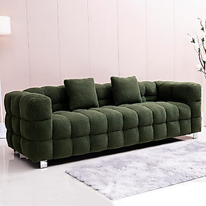 kevinplus 80" Green Cloud Sofa Couch for Living Room, Futon 3-Seat Chesterfield Sofa Upholstered Contemporary Couch with Pillows & Sliver Metal Leg for Bedroom Apartment, Green