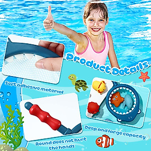 Leitee 14 Pcs Bath Toy Discoloration Water Spraying Floating Animals Shark Fishing Play Set with Fishing Nets Bathtub Squirt Toys for Babies and Kids (Cute)