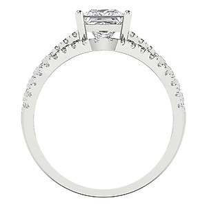 3.5 Carat Princess Cut Clear VVS1 Ideal Zircon 14k White Gold Solitaire W/Accents Wedding Anniversary Ring Band Set Size 5.25
