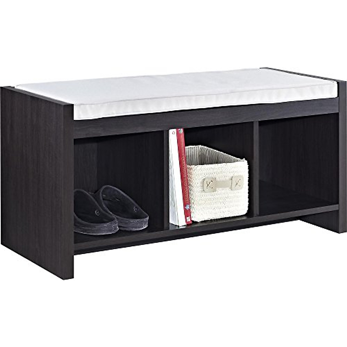 Ameriwood Home Penelope Entryway Storage Bench with Cushion, Espresso 17.68 in. high x 35.91 in. wide x 15.75 in. deep