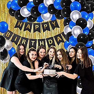 Royal Blue , Metallic Silver, Black Balloons 12" 10" - 118PCS Blue and Black Metallic Silver Balloon Arch Garland Video Gaming Party for Graduation Retirement New Year 30th 40th 50th Birthday Party Decorations for Boy Men