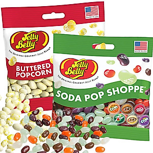 Needzo Movie Night Snack Mix Soda Pop and Buttered Popcorn Jelly Beans, Gourmet Chewy Candy for Boys or Girls, Shareable Bagged Candies, Pack of 2
