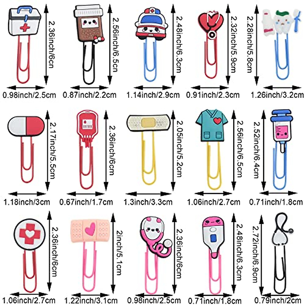 15 PCS Cute Bookmark Cartoon Silicone Bulk Bookmarks Dispenser Bookmark Memo Clip for Girls Student Stationery Nursing Student Essentials