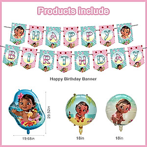 Generic Baby Moana Birthday Party Decorations, Moana Princess Theme Party Supplies set with Banner, Cake Cupcake Toppers, Foil Balloons for Kids Girls Fans Birthday Baby Shower Decorations