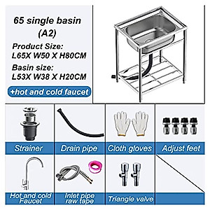 Free Standing Stainless-Steel Single Bowl Kitchen Sink Commercial Restaurant Sink with Faucet Combo with Strainerportable Handwashing Station for Restaurant Laundry Room Backyard (Color : Hot and col