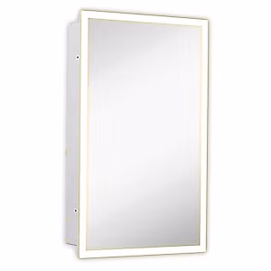 Hamilton Hills 16x26 inch White Lighting Medicine Cabinet with Mirror | Backlit Medicine Cabinet Organizer with 4 Glass Shelves | Farmhouse Wall Mounted Hanging Rectangular Bathroom Cabinet