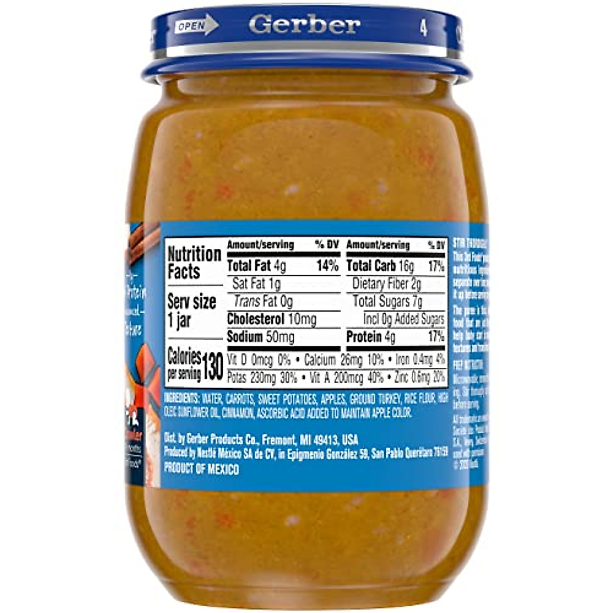 Gerber Mealtime for Baby 3rd Foods Baby Food Jar, Harvest Turkey Dinner, Advanced Texture with No Artificial Flavors or Colors, 6 OZ Glass Jar (Pack of 12)