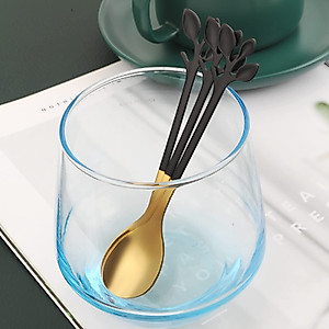 AnSaw Black Swan Base Holder with 5-Pieces 4.7-inch Small Coffee Spoons And 5-Pieces Dessert Fork,Leaf Handle Set (Black & Gold)