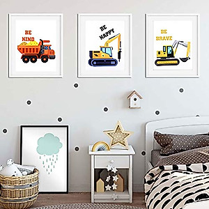 OOTSR 6 PCS Construction Trucks Wall Art Print, Inspirational Quote Canvas Print for Boys Game Room Decor, Playroom, Rec Room Poster, Vehicle Prints,(Unframed, 20 X 25CM)
