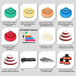 SPTA Mini Polishing Machine Buffer Rotary Polisher Auto Detailing Superpolish with 27Pcs Detail Polishing Pad Mix Size Kit Buffing Pad and 75mm,100mm,140mm M14 Thread Extension Shaft