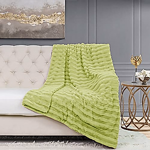 Home Soft Things Derby Double Sided Faux Fur Throw Blanket, Citron, 50'' x 60'', Super Soft Comfy Fluffy Plush Bed Couch Cover for All Year Round Accent Home Decoration