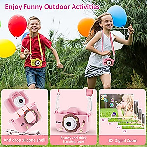Kids Camera, 2023 Upgrade HD Selfie Kids Digital Camera, Birthday Toys for Girls Boys Age 3-12, Toddler Camera, Camera for Kid with 32GB SD Card, Toys for 3 4 5 6 7 8 Girls Boys (Pink)