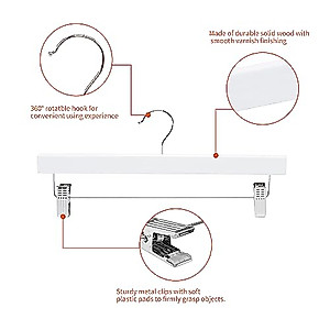 Amazon Basics Wooden Pants Hangers with Clips - White, 10-Pack