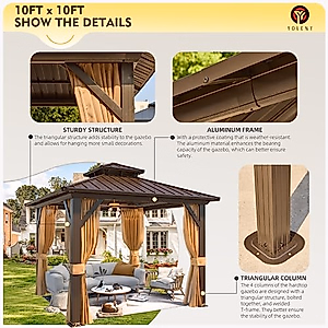 YOLENY 10' x 10' Gazebo, Hardtop Gazebo with Aluminum Frame, Double Galvanized Steel Roof, Curtains and Netting Included, Metal Gazebos Pergolas for Patios, Garden, Lawns, Parties