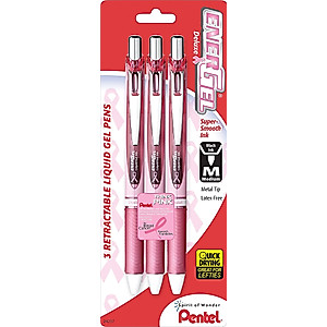 Pentel® EnerGel® RTX Retractable Liquid Gel Pens, Medium Point, 0.7 mm, 54% Recycled, Assorted Barrel Colors, Black Ink, Pack Of 3 Pens