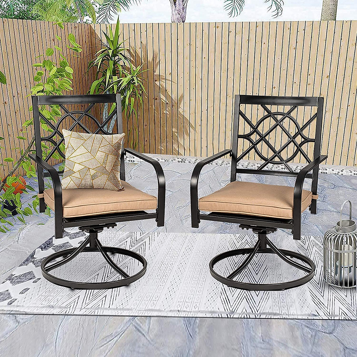 Incbruce 2 Piece 360 Degrees Swivel Metal Patio Chairs, Outdoor Dining Rocker Chairs with Armrest for Garden, Poolside, Backyard(Brown Cushions)