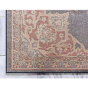 Unique Loom Utopia Collection Traditional Classic Vintage Inspired Area Rug with Warm Hues, 7' Square, Dark Blue/Beige