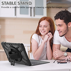 Junfire Protective Case for Microsoft Surface Go 4 (2023)/Surface Go 3 (2021)/ Surface Go 2 (2020), Rugged Surface Go Case with Hand Strap/Kickstand, Compatible with Type Cover Keyboard-Black
