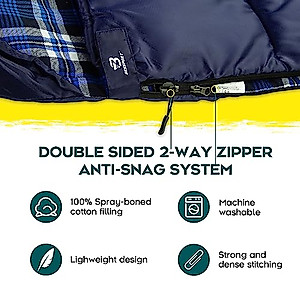 Bessport Flannel Lined Sleeping Bag Winter | 18℉ Extreme 3-4 Season Warm & Cool Weather Adult Sleeping Bags Large | Lightweight, Waterproof for Camping, Backpacking, Hiking