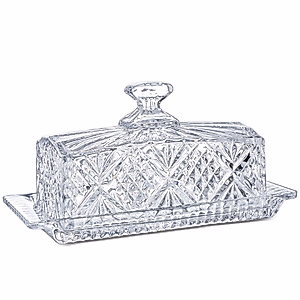 Crystal Covered Butter Dish,8inch Classic Glass 2-Piece Design Butter Keeper with Lid | Butter Holder | Dishwasher Safe