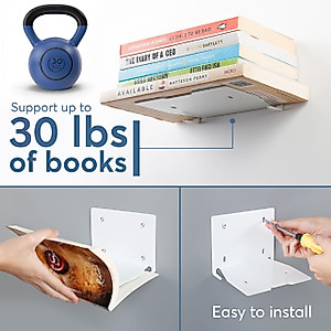 BigBcart Invisible Floating Book Shelves for Wall, Heavy-Duty Steel Invisible Book Shelf with Anti-Rust White Powder Coating, 4-Pack - Supports up to 30lbs, Ideal for Home, Office, and Classroom (S)